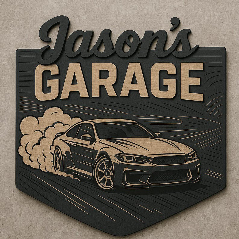 Personalized Drift Car Garage Sign – Custom Wooden Garage Wall Decor ...