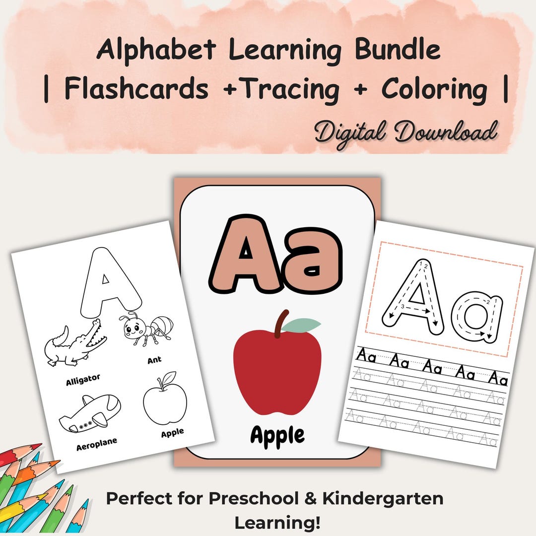 Alphabet Flashcards Bundle | Tracing & Coloring Pages (digital Download ...