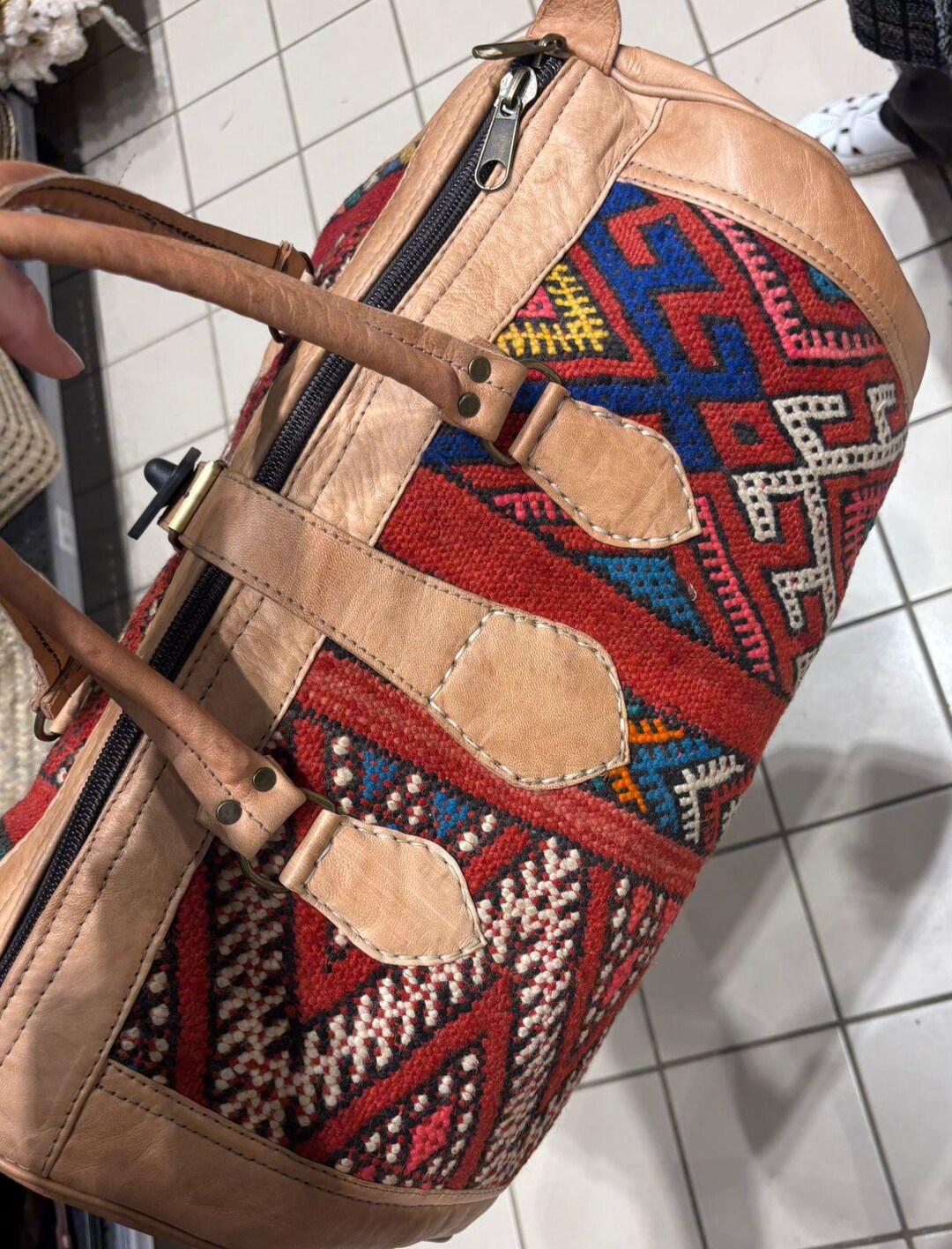 Handmade Moroccan Leather Shoulder Bag - Moroccan Travel Bag, Kilim ...