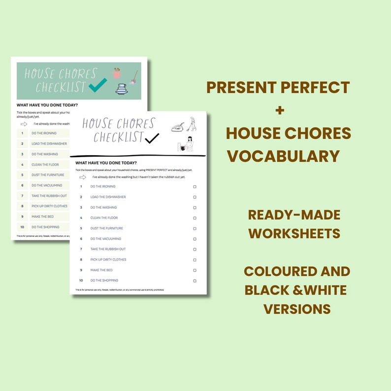 ESL Tenses Worksheet | House Chores Vocabulary | Printable PDF ...