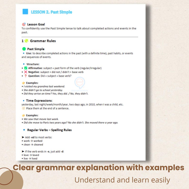 Past Simple Tense Worksheet – ESL Grammar Practice PDF A2–B1 | English ...