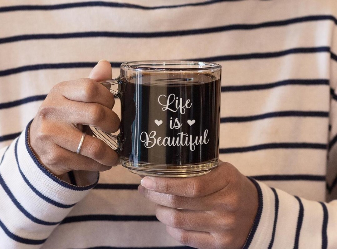 Glass Coffee Mug With Motivational Engraving – 13 Oz Glass Clear Cup ...