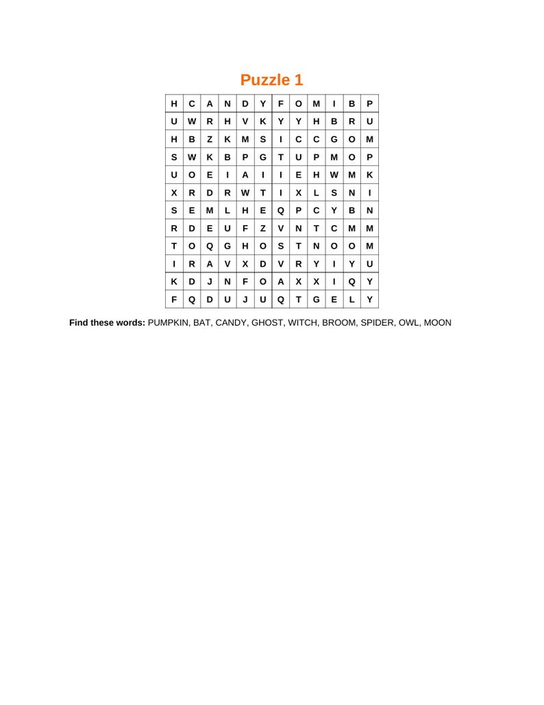 Halloween Word Search Puzzle Pack: 20 Printable Kids Activities (PDF ...