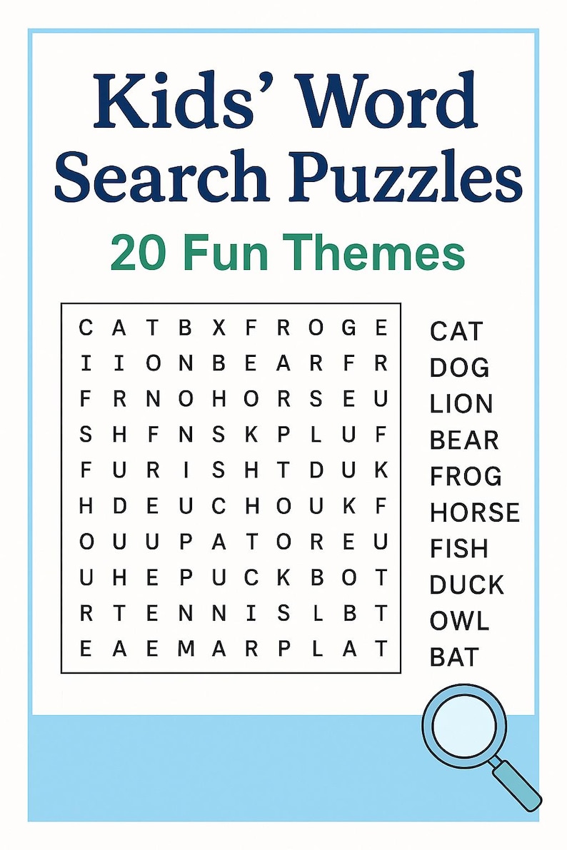 Kids Word Search Puzzle Pack – 20 Printable Educational Activities ...