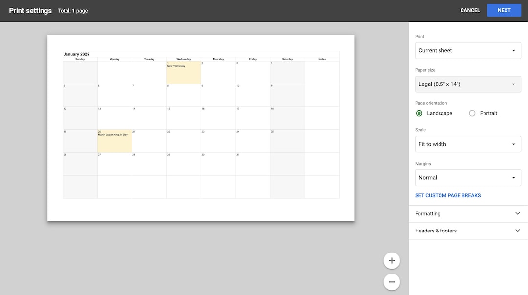2025–2026 Printable Calendar | Google Sheets Template for Legal Paper ...