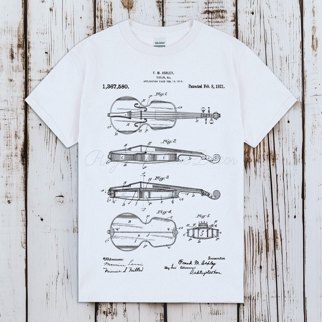 Vintage Patent Music T-shirt Violin Harp Bass Cello Bow Banjo Sitar ...
