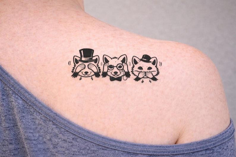 Fox Tattoo Stencil Three Wise See Hear Speak No Evil Animal Flash ...