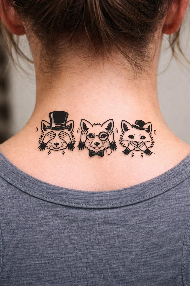 Fox Tattoo Stencil Three Wise See Hear Speak No Evil Animal Flash ...