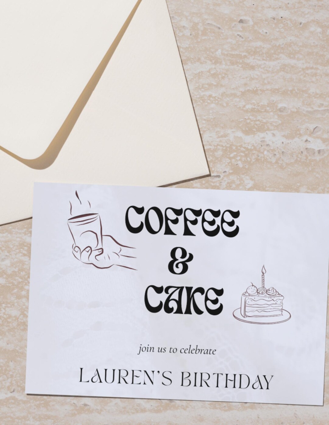 Coffee and Cake Birthday Invitation, Editable Minimalist Pastry Party ...