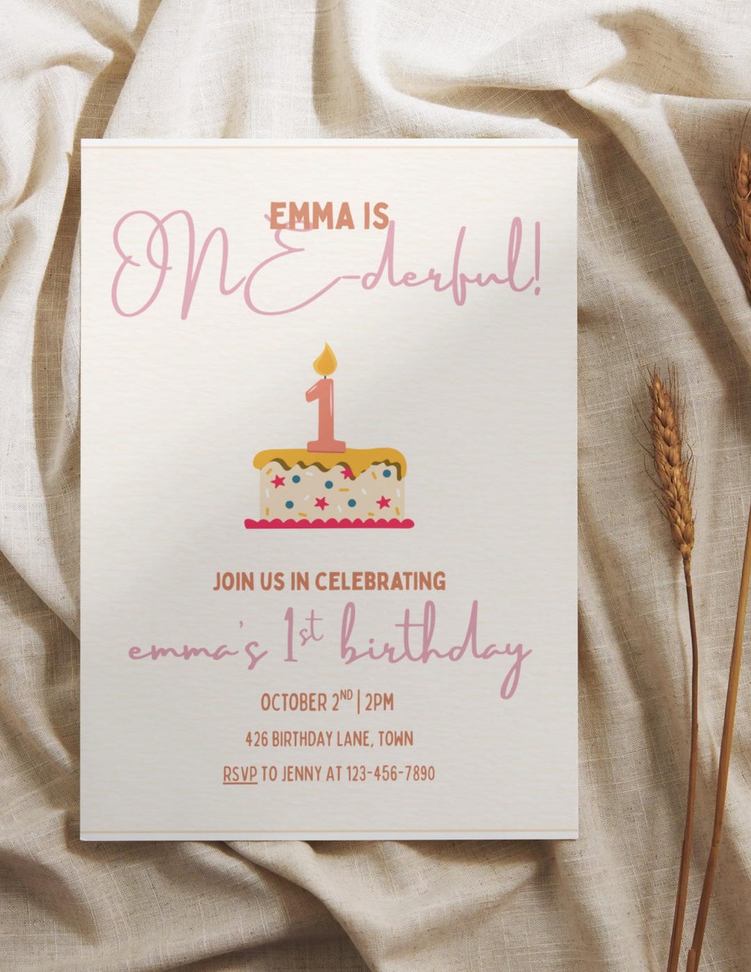 Editable One-derful First Birthday Invitation, Printable Party Canva ...