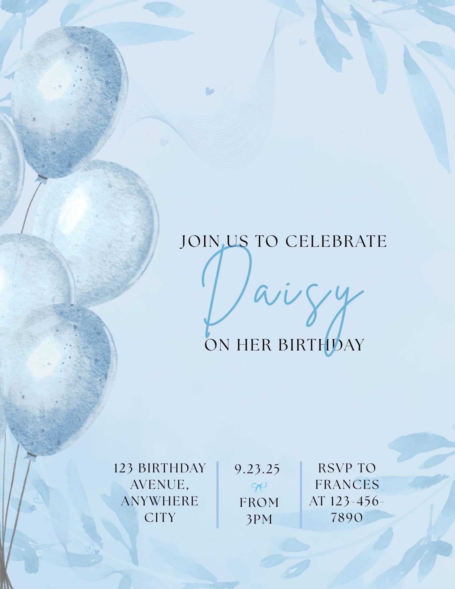 Editable Blue Birthday Invitation, Printable Bday Invite, Any Age ...