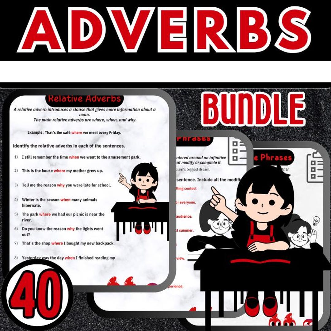 Adverbs & Relative Adverbs Worksheets | Where When Why | Time Place ...