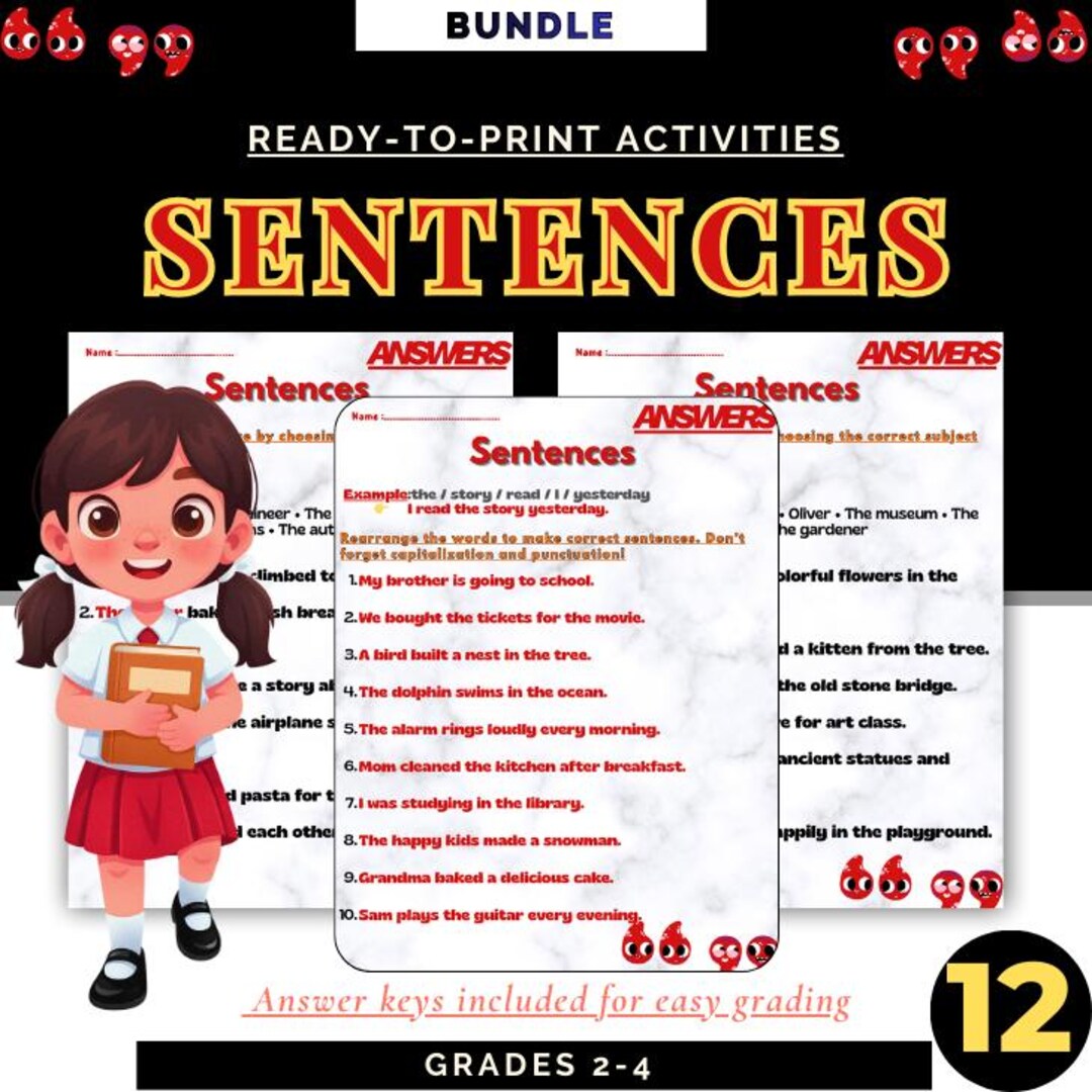 Sentence Building Worksheets for Early Writers - Writing Practice - Fix ...