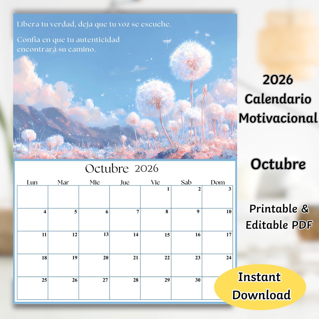 Calendario Motivacional Español,octubre 2026, Spanish Motivational ...