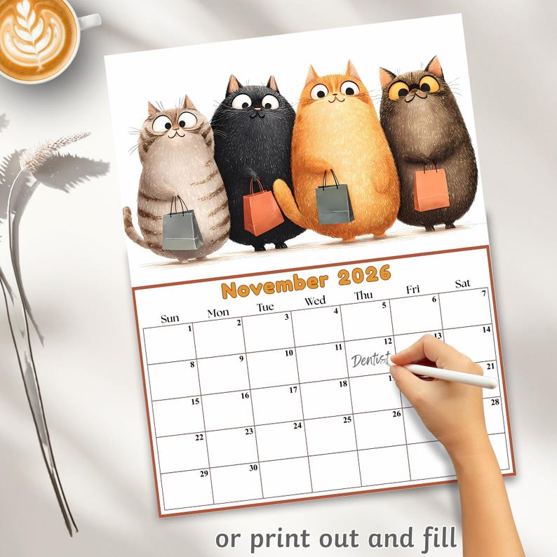 Funny Cats November 2026 Calendar, Monthly Planner, Editable ...
