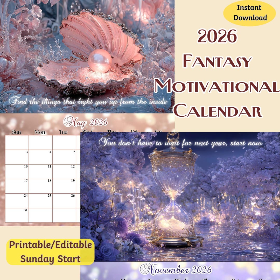Fantasy Motivational 2026 Calendar, PDF Editable, Printable Planner ...