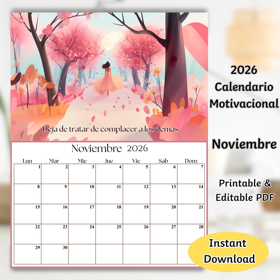 Calendario Motivacional Español, Noviembre 2026, Spanish Motivational ...