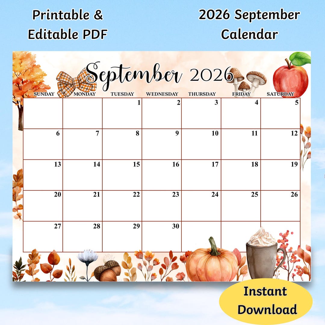 Editable September 2026 Calendar, PDF Editable, Printable Planner ...