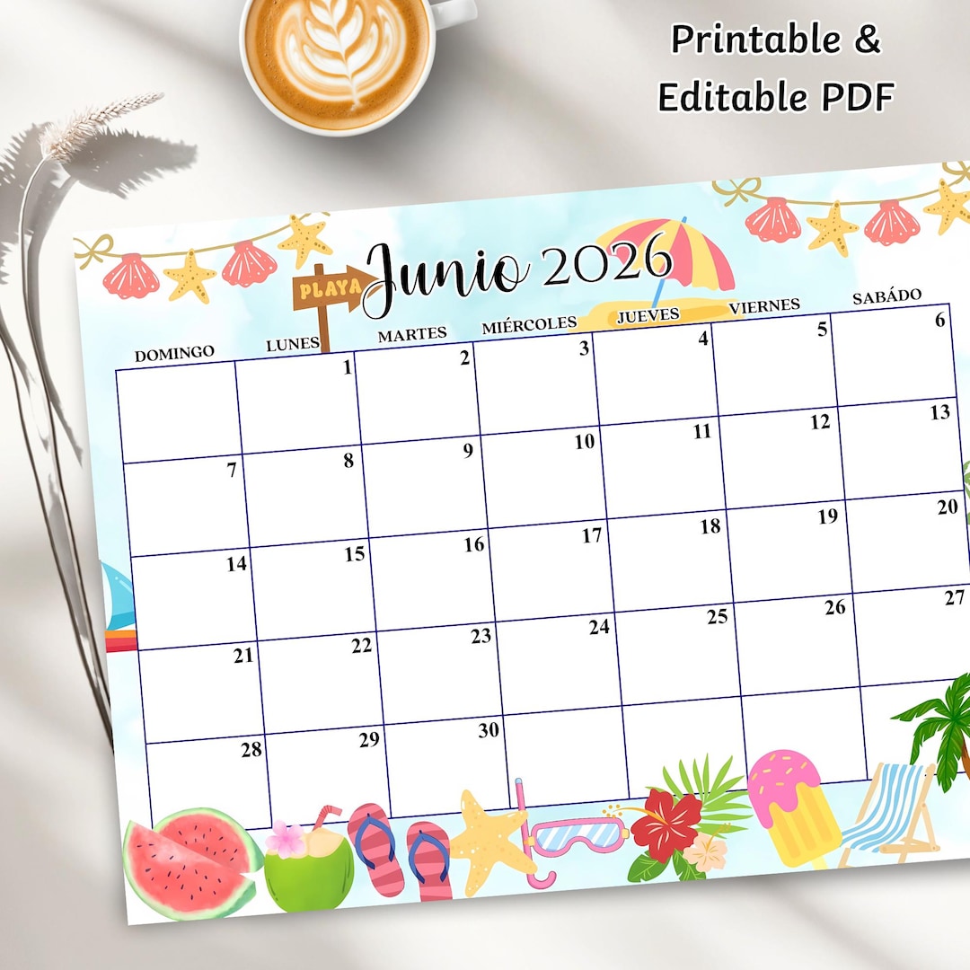 Calendario Español, Junio 2026, Spanish June Calendar, PDF Imprimible Y ...