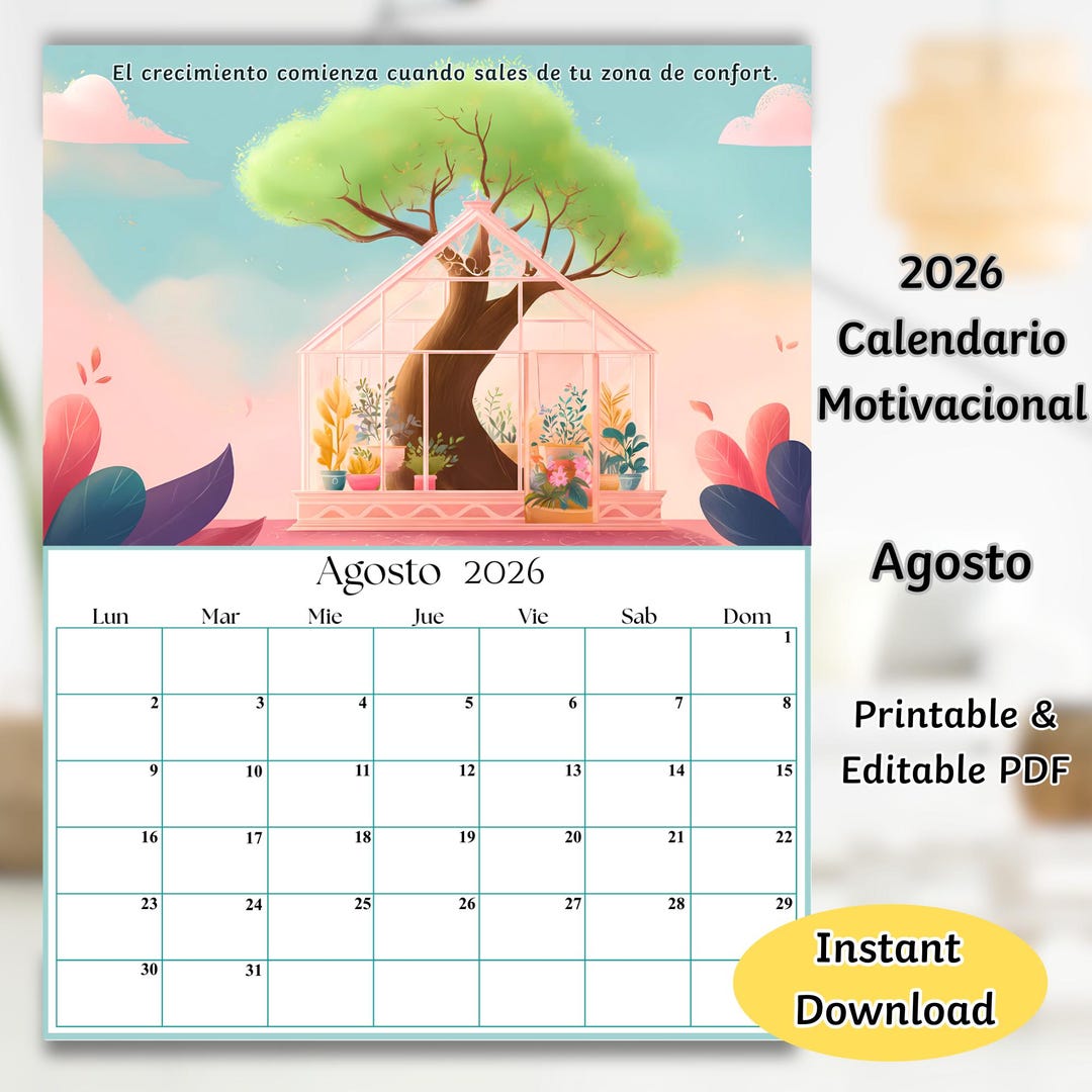 Calendario Motivacional Español,agosto 2026, Spanish Motivational ...