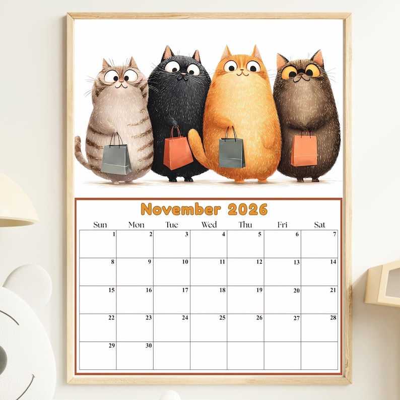 Funny Cats November 2026 Calendar, Monthly Planner, Editable ...