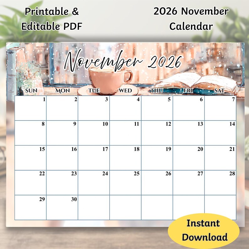 Editable November 2026 Calendar, PDF Editable, Printable Planner ...