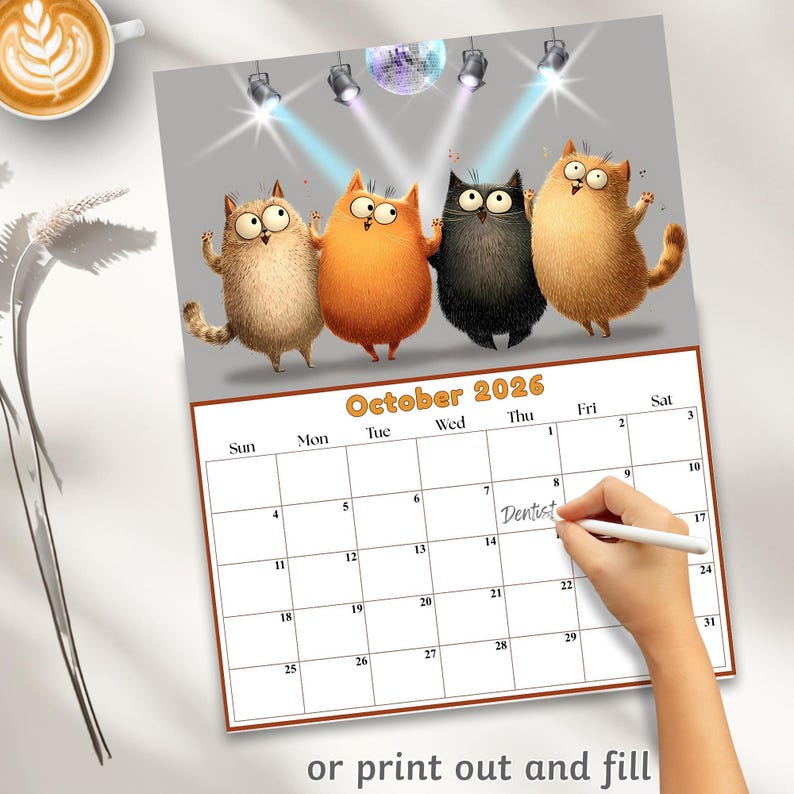 Funny Cats October 2026 Calendar, Monthly Planner, Editable & Printable ...