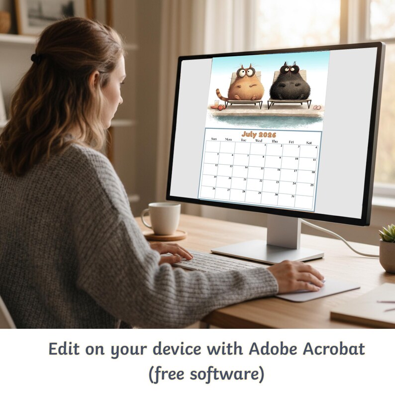 Funny Cats 2026 Calendar, Monthly Planner, Editable & Printable PDF ...