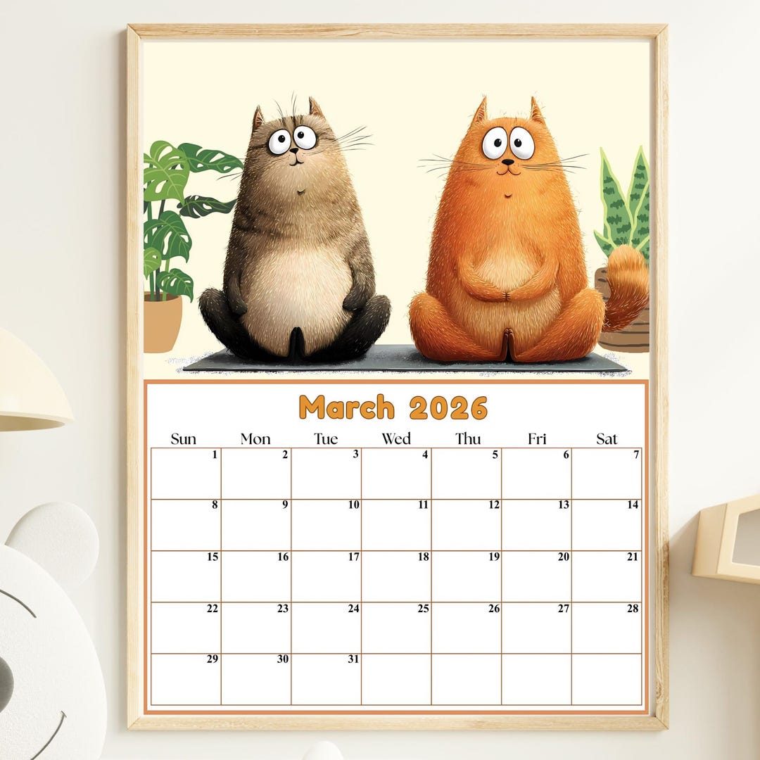 Funny Cats March 2026 Calendar, Monthly Planner, Editable & Printable ...