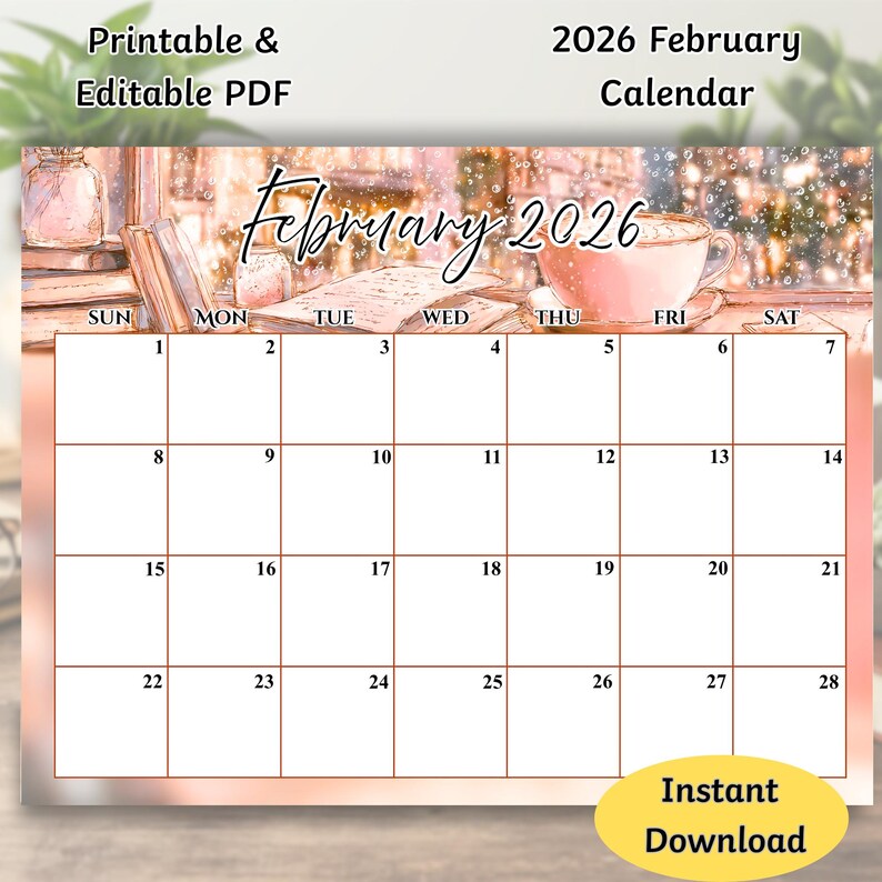 Editable February 2026 Calendar, PDF Editable, Printable Planner ...