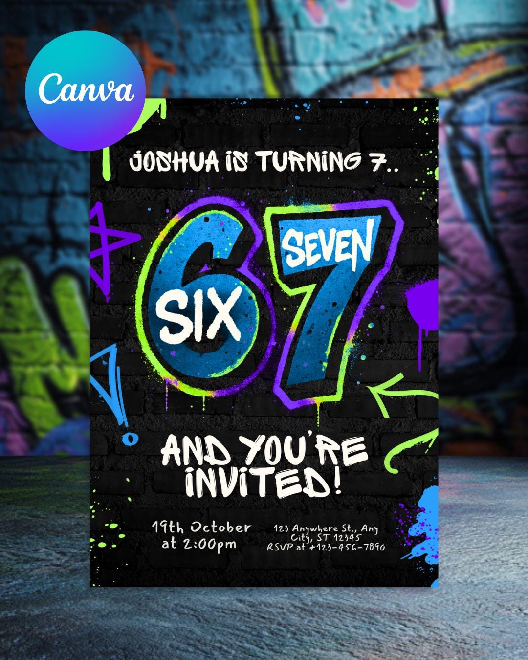 Six Seven Birthday Party Invitation | 6 7 Meme | Meme Birthday | 7th ...