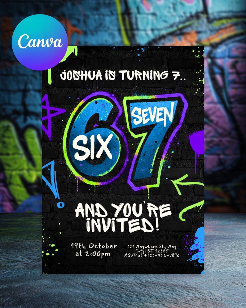 Six Seven Birthday Party Invitation | 6 7 Meme | Meme Birthday | 7th ...