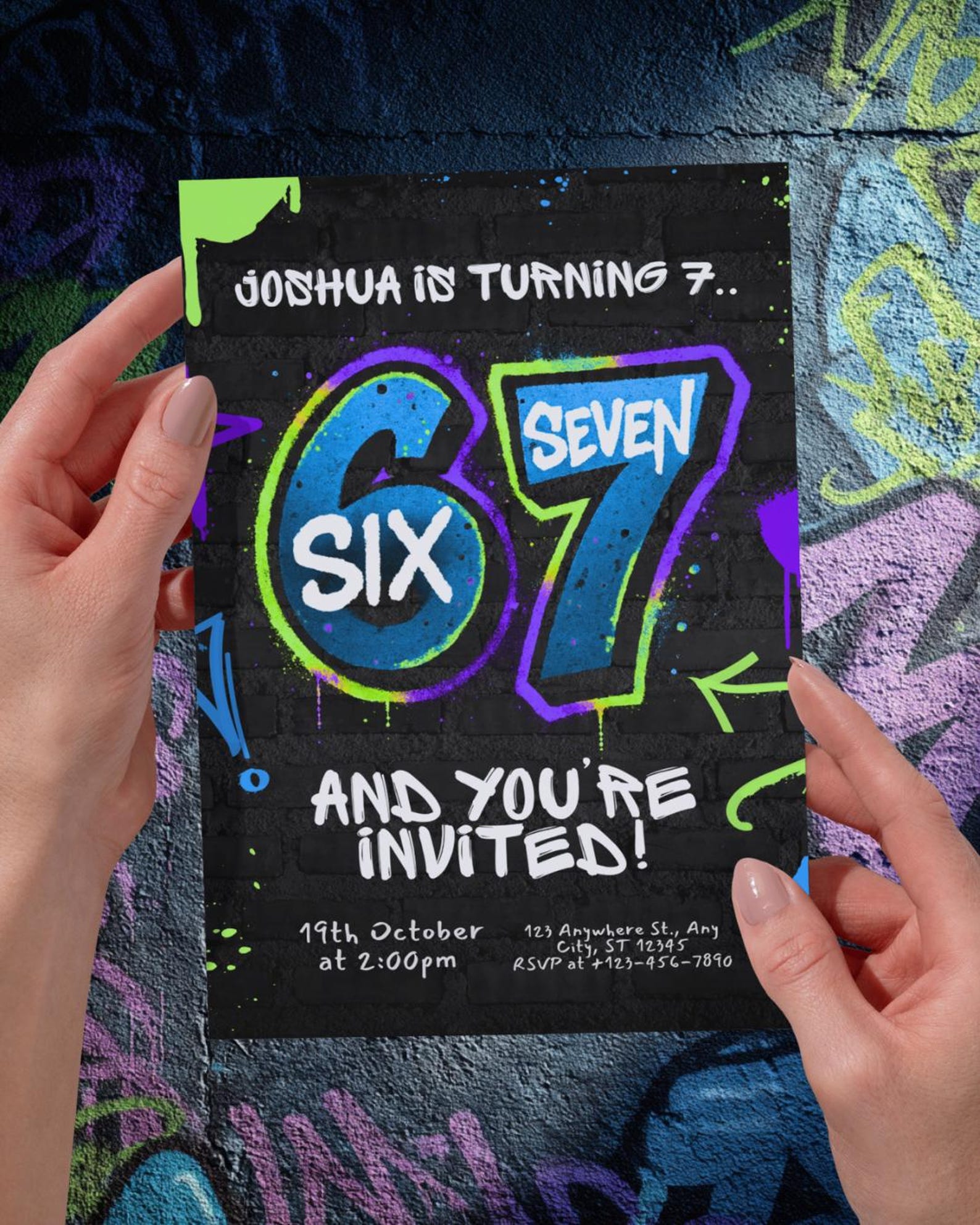 Six Seven Birthday Party Invitation | 6 7 Meme | Meme Birthday | 7th ...