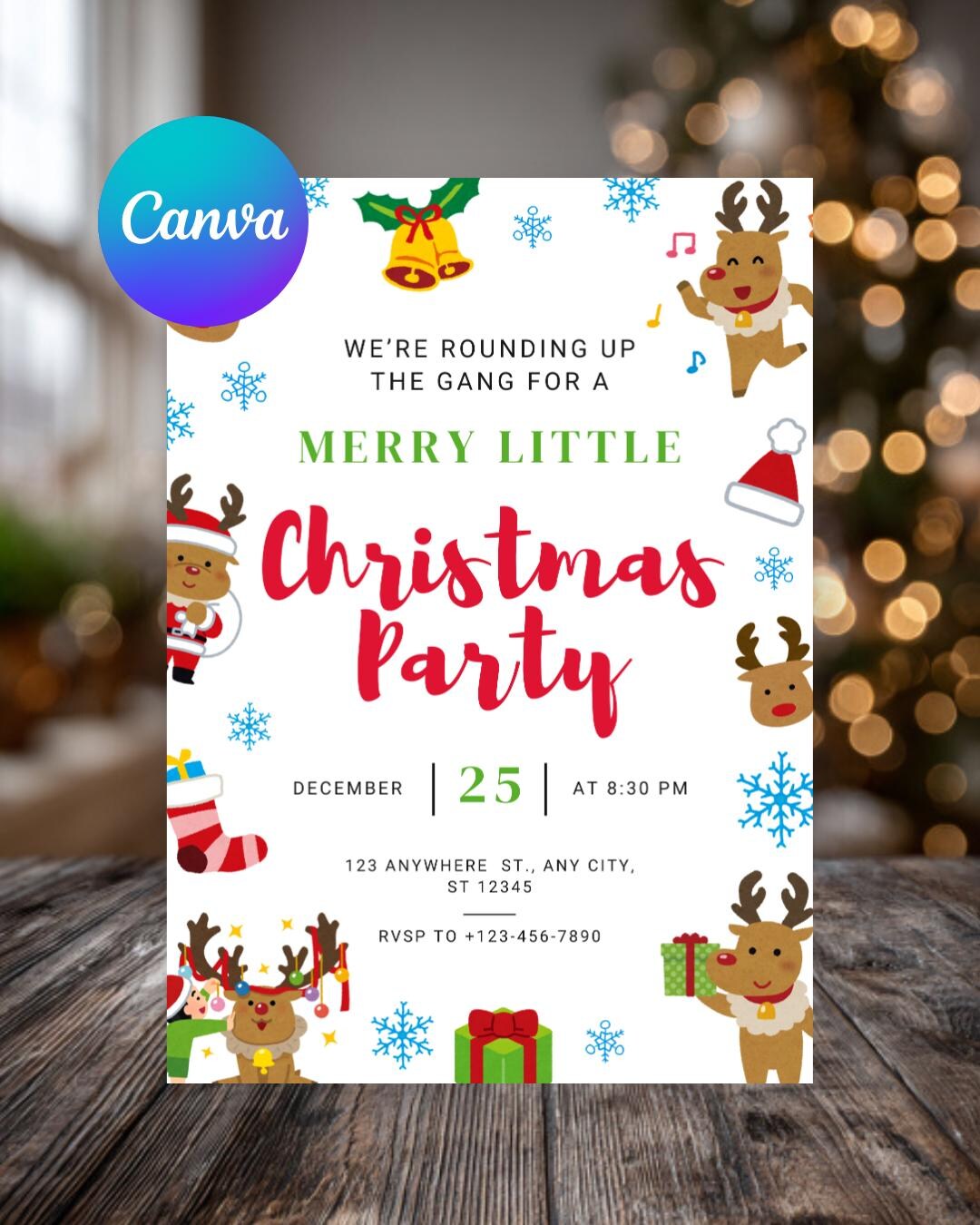 Rudolph Christmas Party Invitation, Editable Canva Template (digital ...