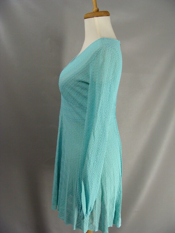 60s Short Blue Mesh Mini Pool Dress Beach Coverup. 70… - Gem
