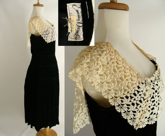 EMMA DOMB 40s Black Velvet Holiday Cocktail Party Dre… - Gem