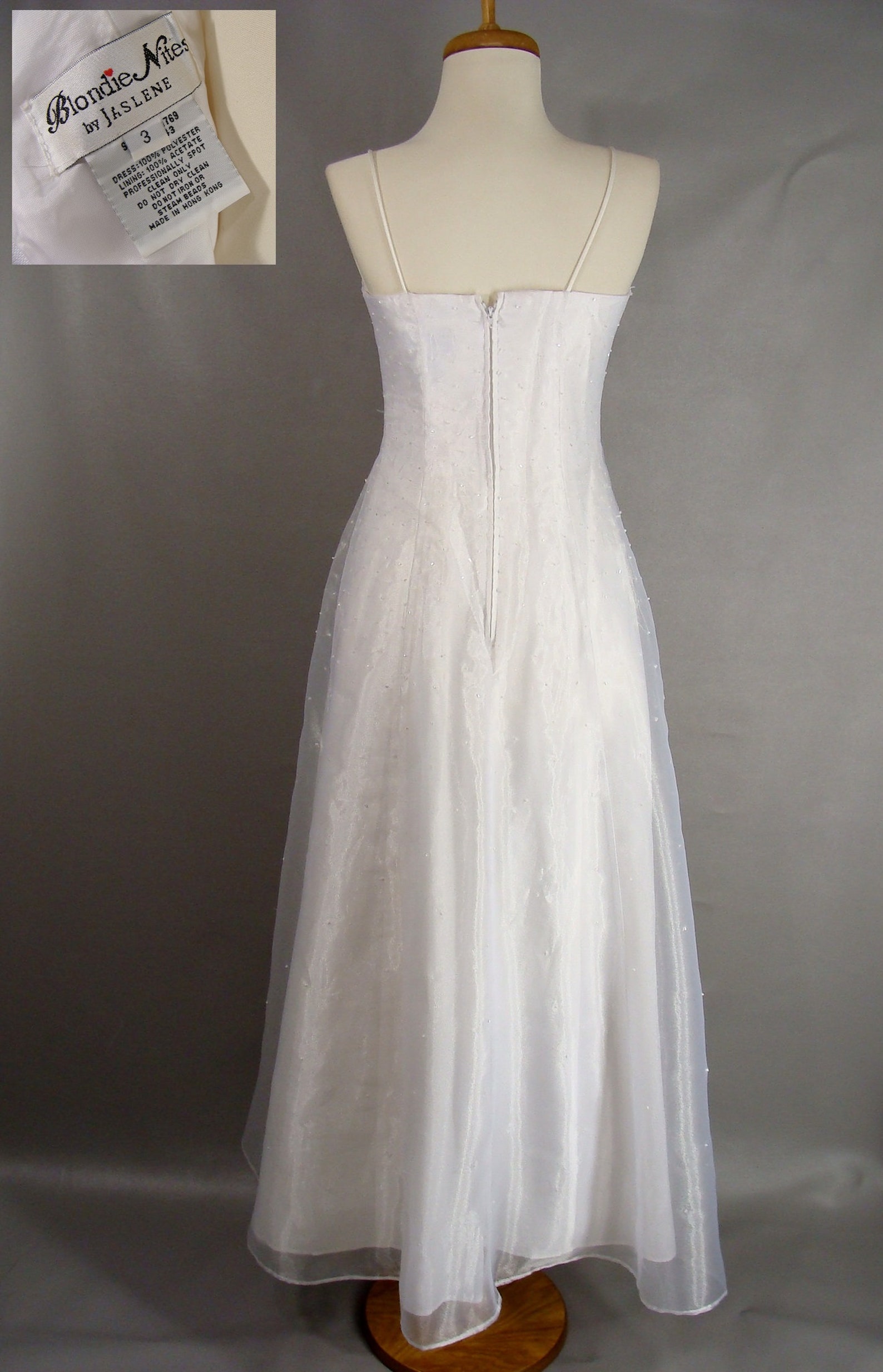 90s Long White Spaghetti Strap Princess Prom Dress. Beaded Wedding Gown ...