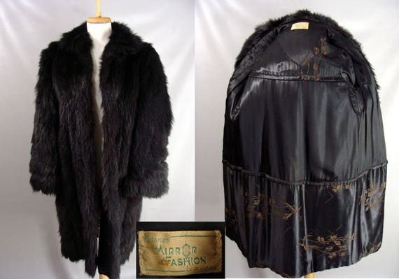 Genuine Fur Black American Sable Skunk Fur Coat. Vint… - Gem