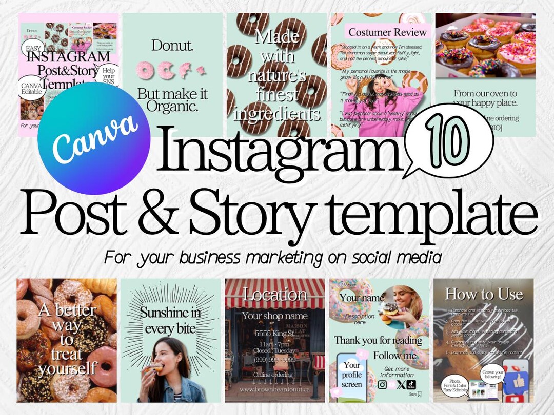 Pop Donut Instagram Post: Canva Template for Bakeries (digital Download ...