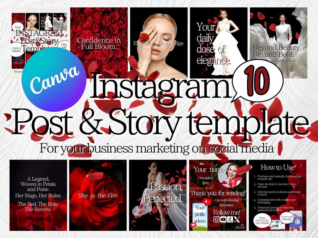Red Rose Instagram Template: Luxury Fashion, Beauty Branding (canva) - Etsy