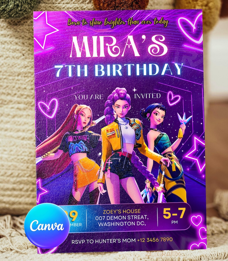 Kpop Demon Hunters Birthday Invitation Editable Canva Template, K-pop ...