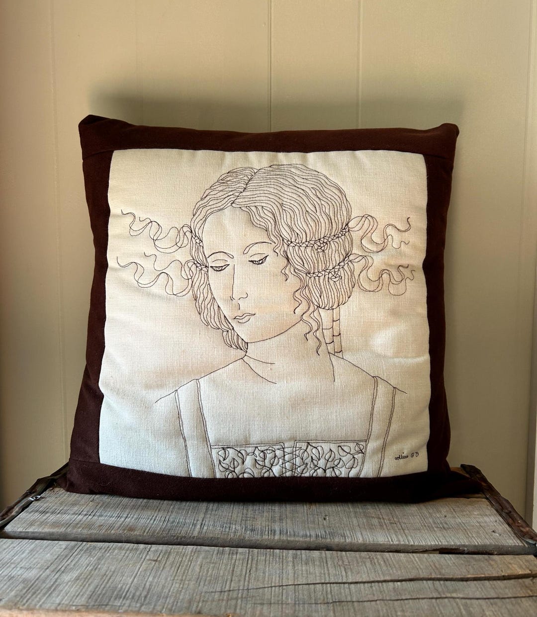 Vintage Handmade Embroidered Face, Female Face Pillow, Stiched Portrait ...