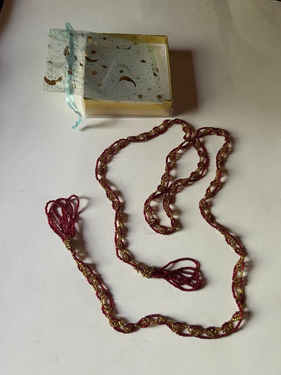 French Netting...beaded Lace...wrap Necklace 36 Inches Long....petal ...