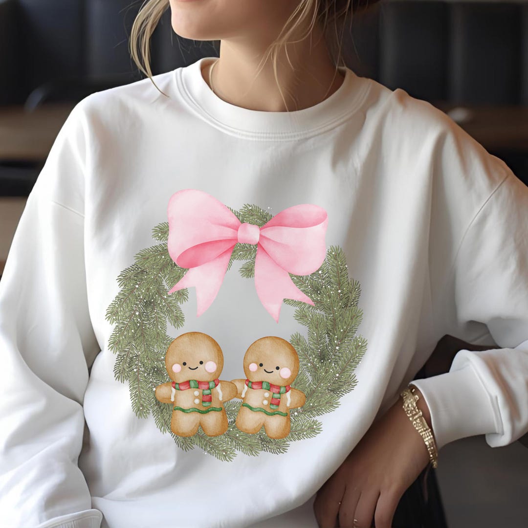 Cute Christmas Gingerbread Man Sweatshirt, Pink Bow Wreath Sweatshirt ...