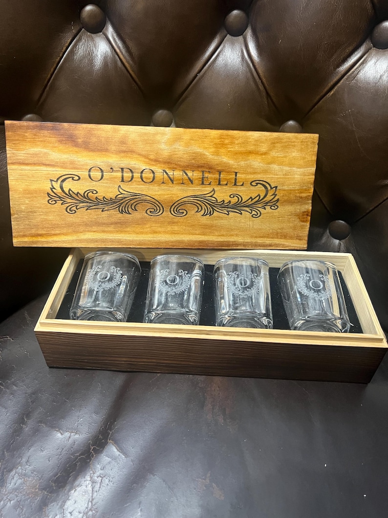 Custom Engraved Shot Glass Set With Personalized Wooden Box – Groomsmen ...