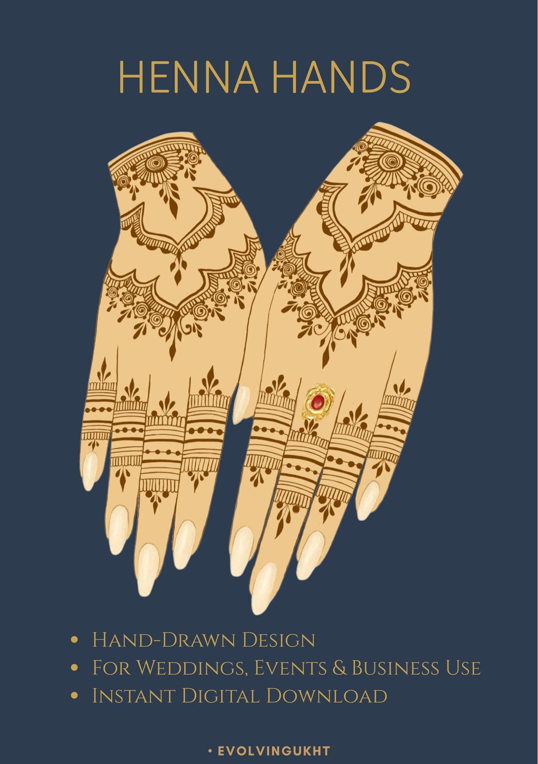 Henna Hands Illustration | Canva Template | Digital Download | for ...