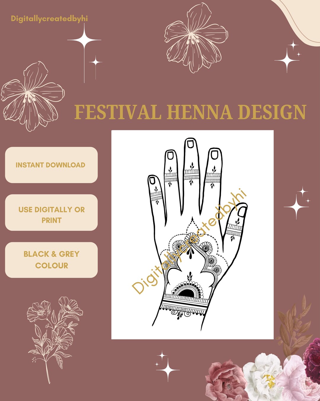 Digital Henna Design: Printable Practice Templates (PNG Download A4 ...