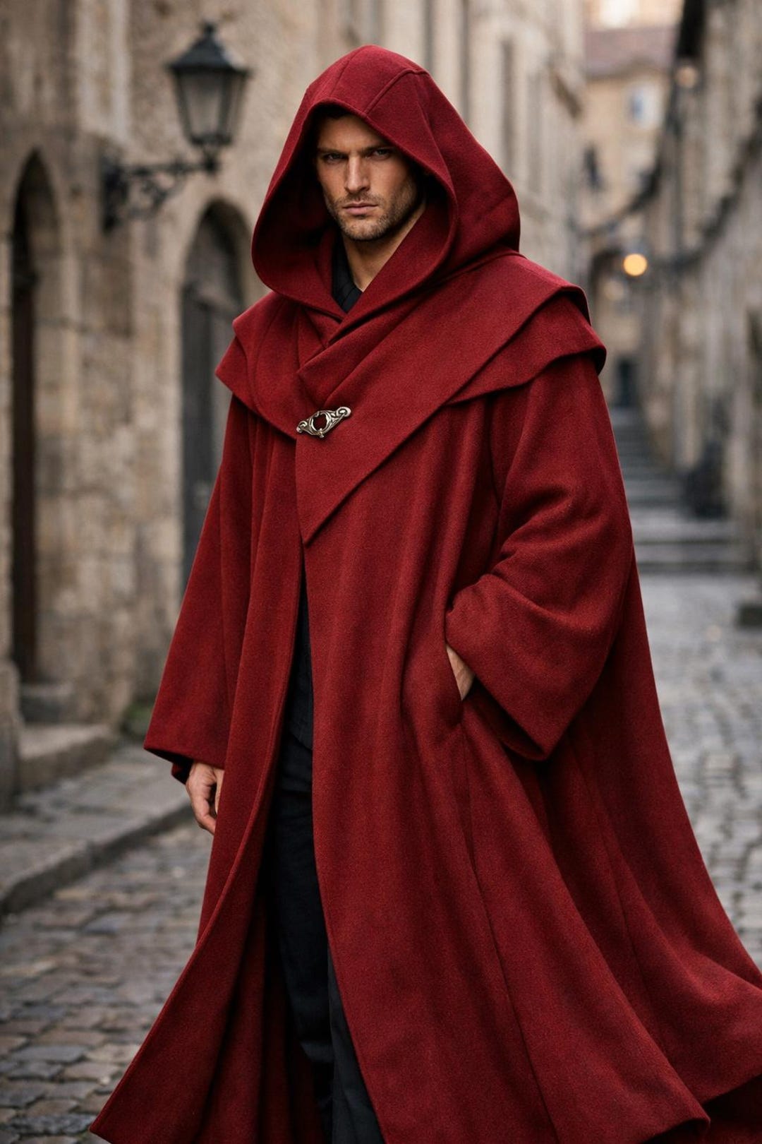 Unique Gothic Wool Hooded Cloak | Long Red Medieval Overcoat - Etsy