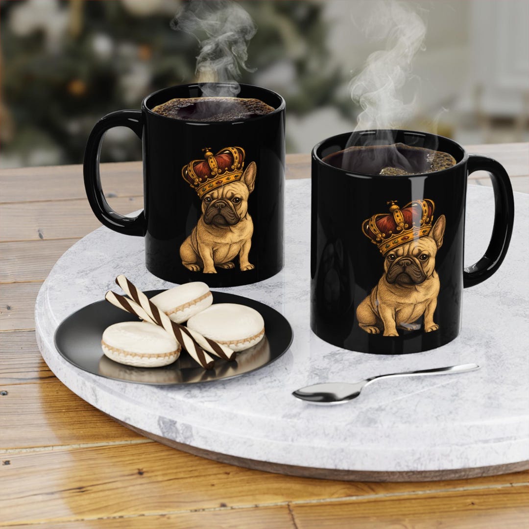 Regal French Bulldog Mug: Royal Dog Portrait, Black Ceramic - Etsy
