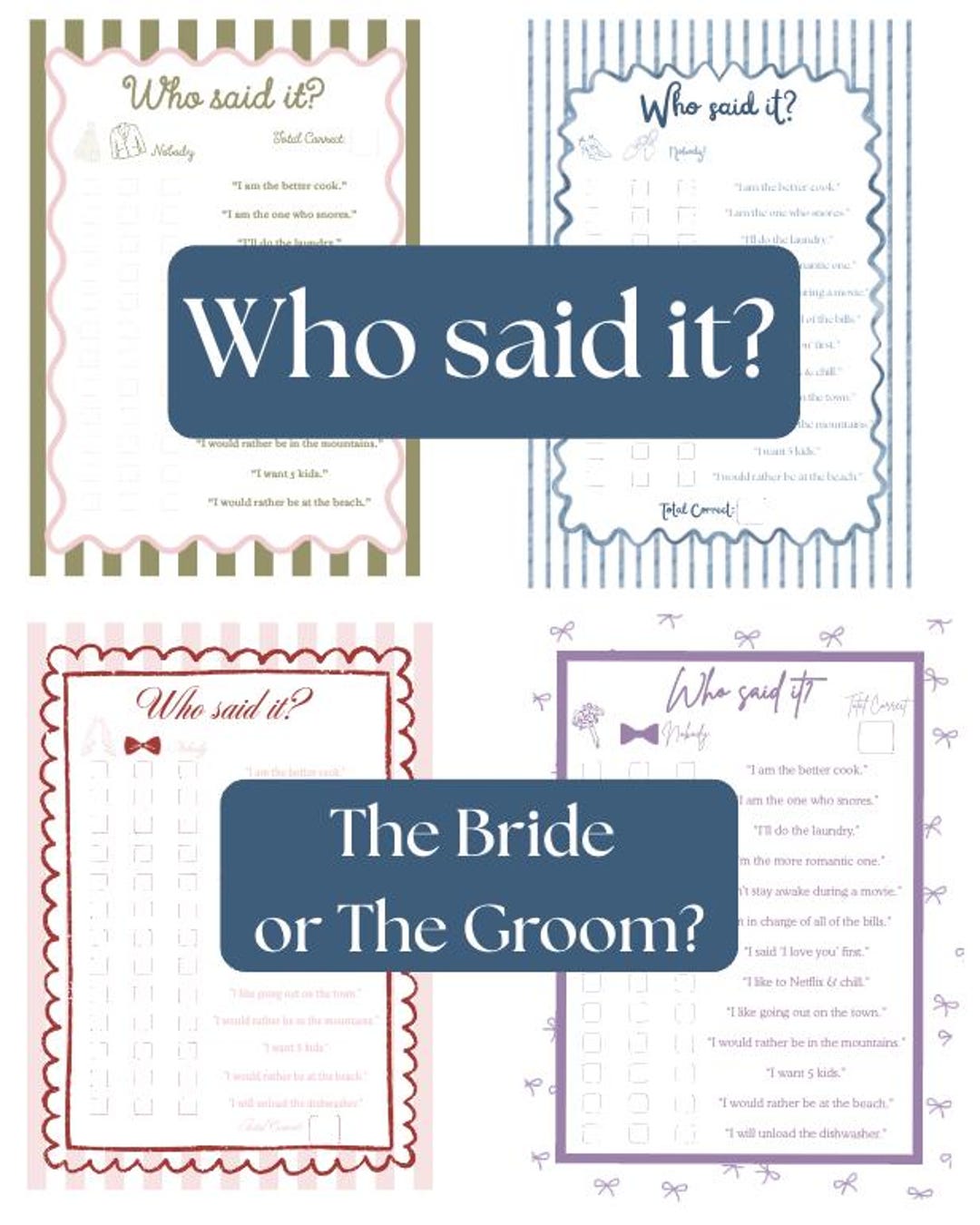 Bachelorette Party Questionnaire Game | Fun Bridal Party | Who Said It ...